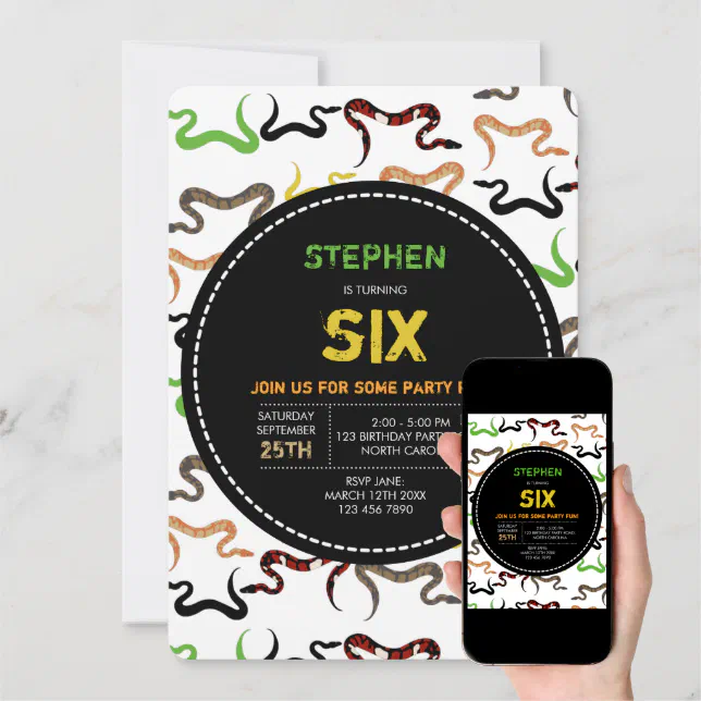 Colorful Snakes Python Reptile Birthday Party Invitation | Zazzle