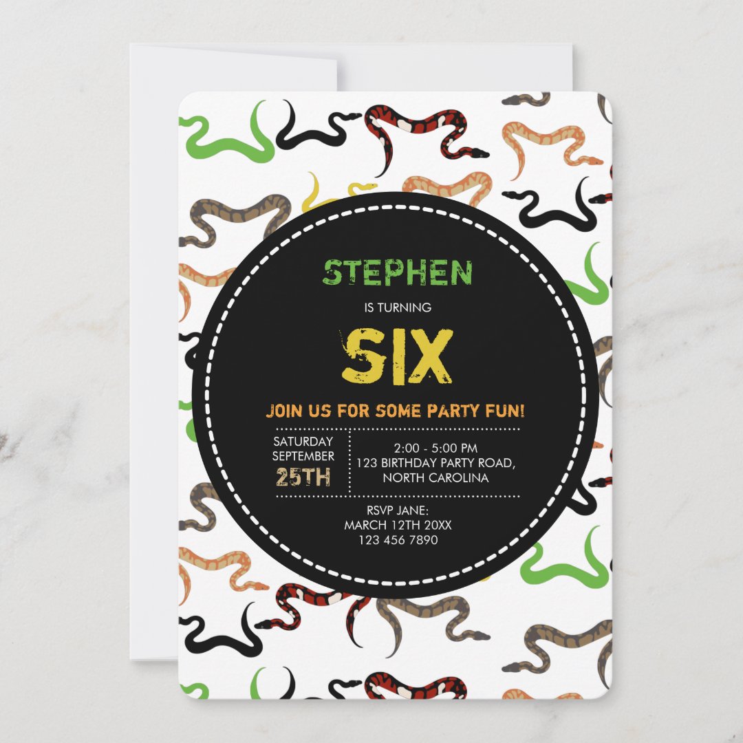 Colorful Snakes Python Reptile Birthday Party Invitation | Zazzle