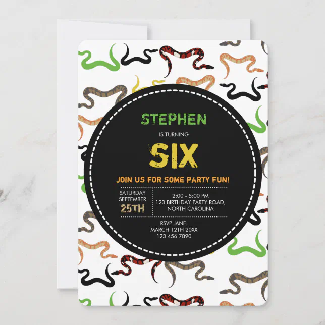 Colorful Snakes Python Reptile Birthday Party Invitation | Zazzle