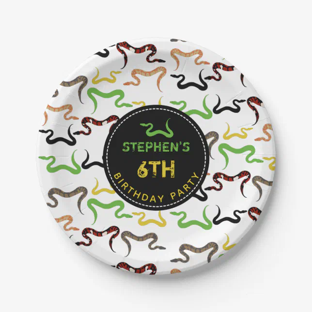 Colorful Snakes Python Reptile Birthday Party Paper Plates | Zazzle