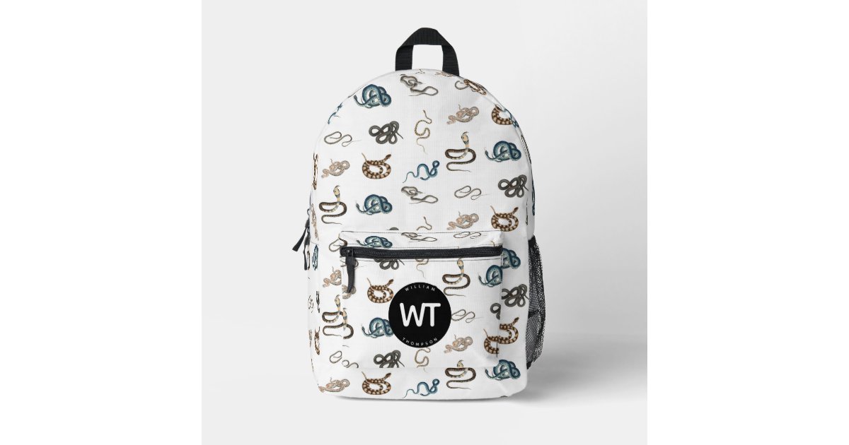 Colorful Snakes Reptile Animal Pattern Monogram Printed Backpack | Zazzle