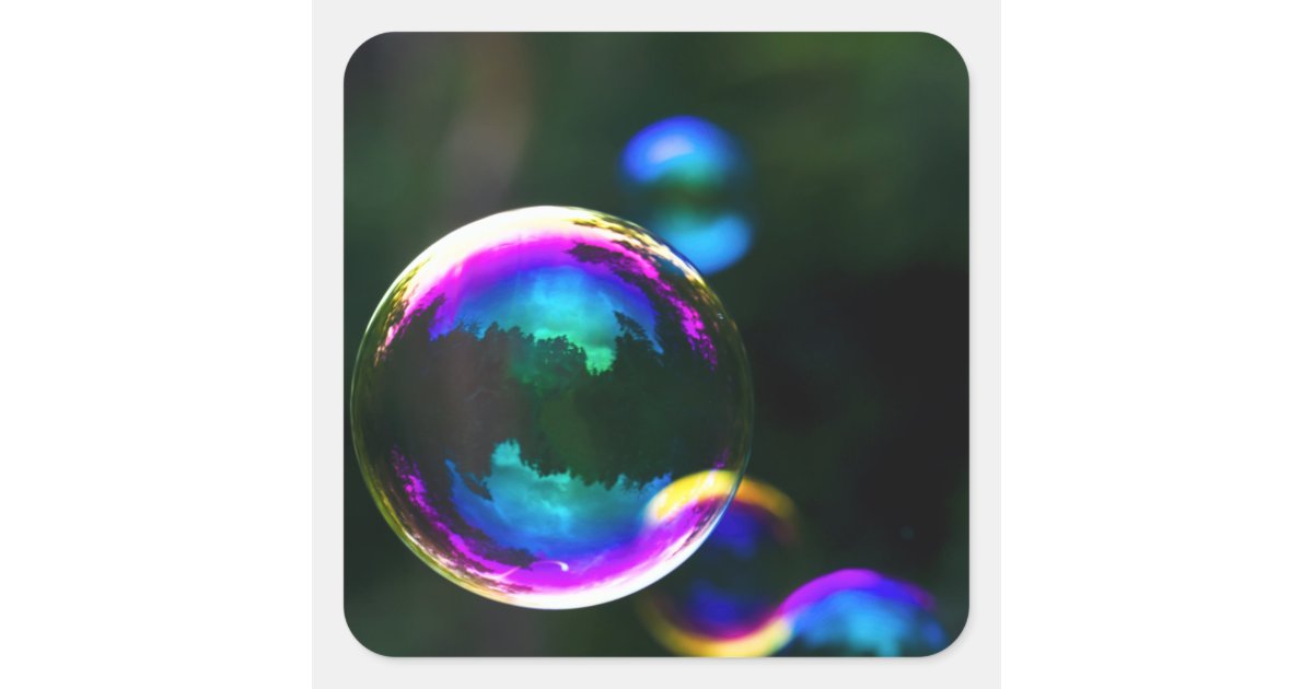 Colorful Soap Bubbles Floating Square Sticker | Zazzle
