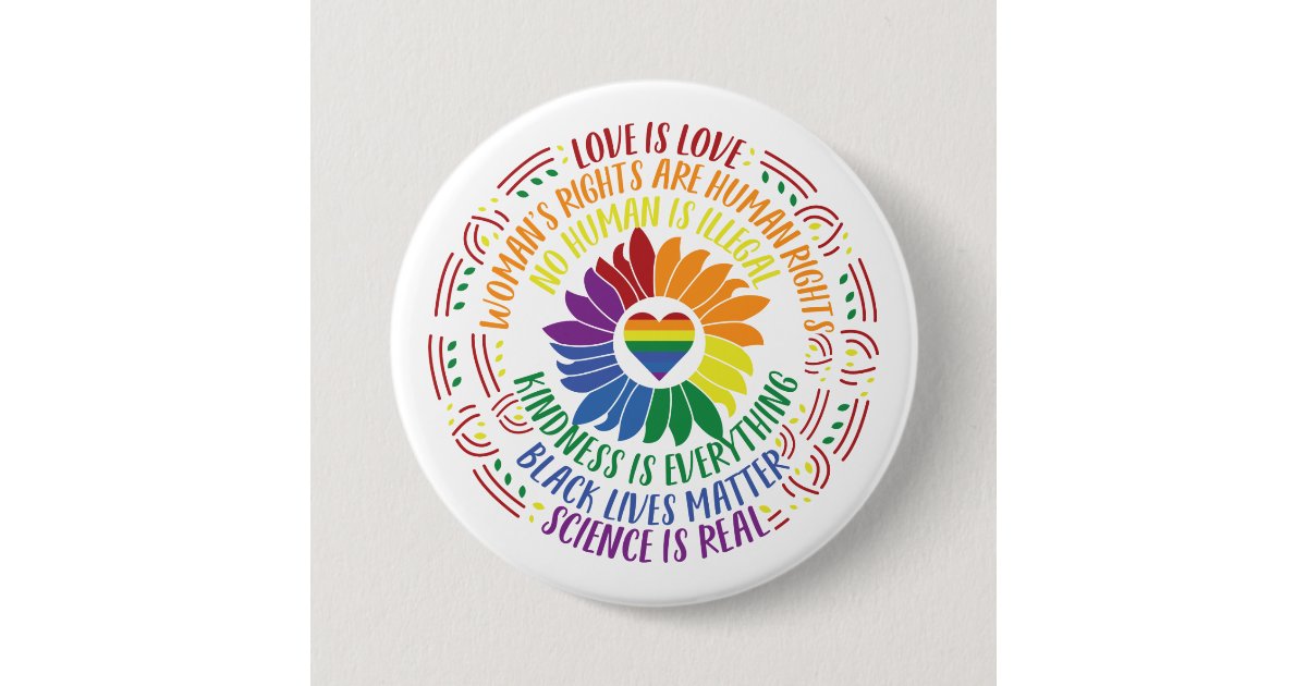 Colorful Social Justice Flower Word Art Large Button | Zazzle