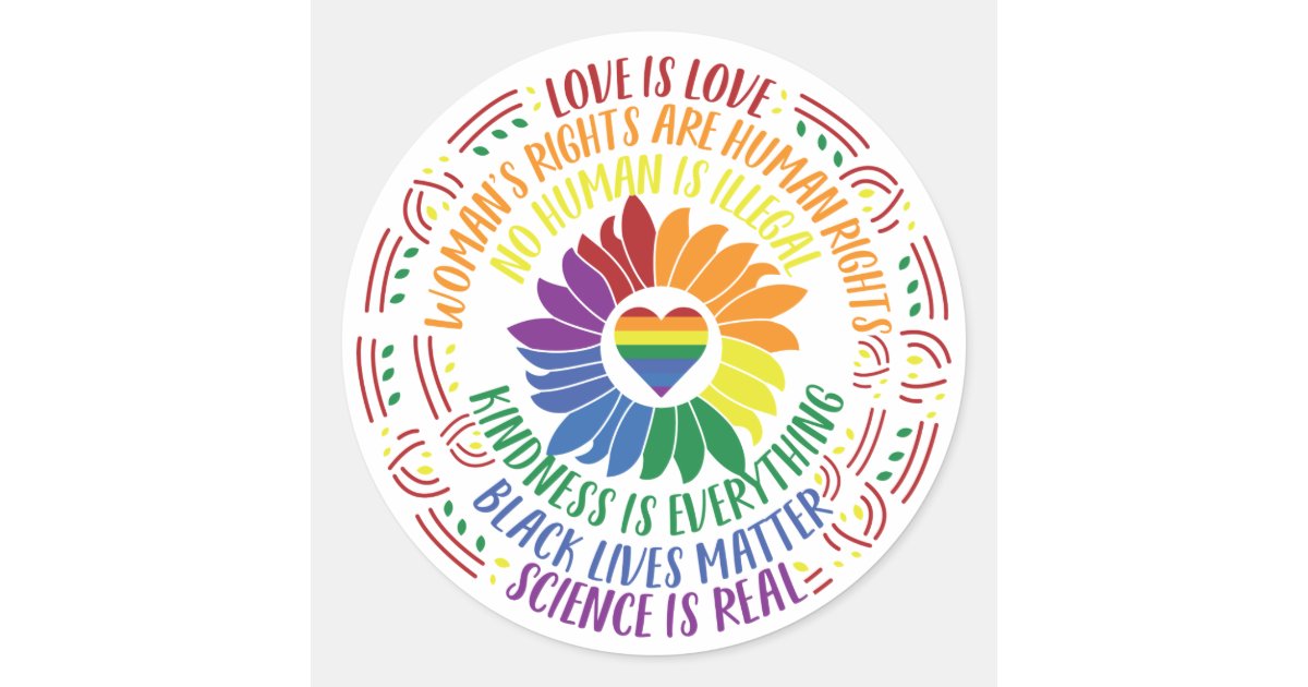 Colorful Social Justice Flower Word Classic Round Sticker | Zazzle