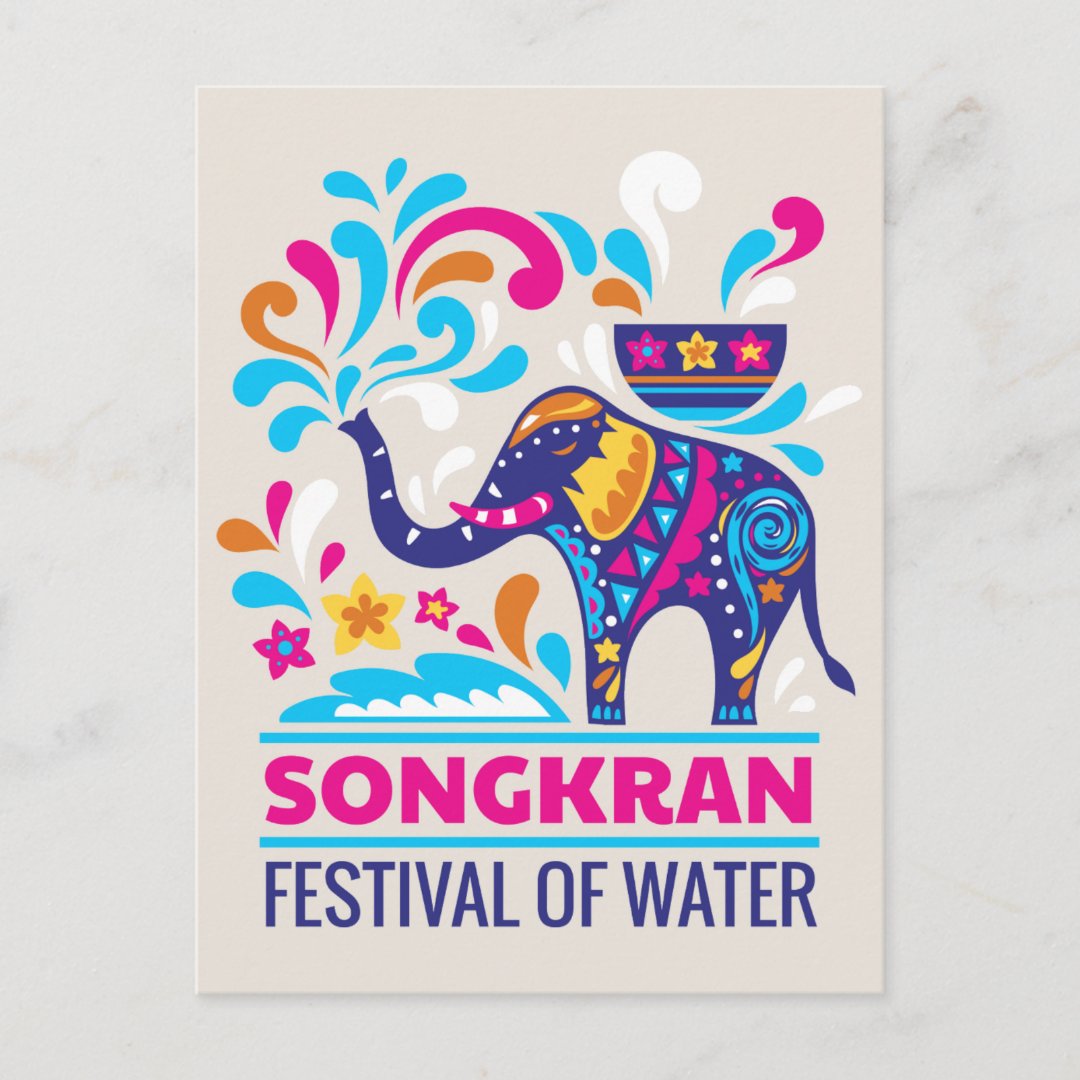 Colorful Songkran Festival Elephant Water Postcard | Zazzle