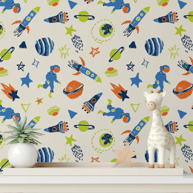 Colorful Space Astronaut Modern Kids Pattern Wallpaper | Zazzle