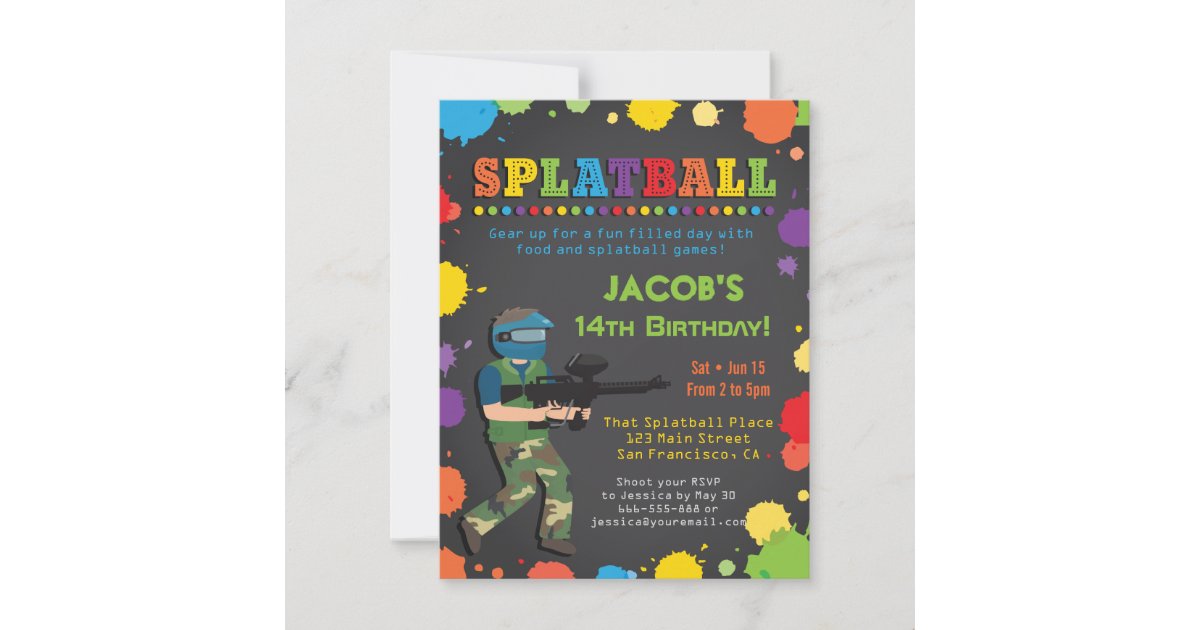 Colorful Splatball Birthday Party Invitations | Zazzle