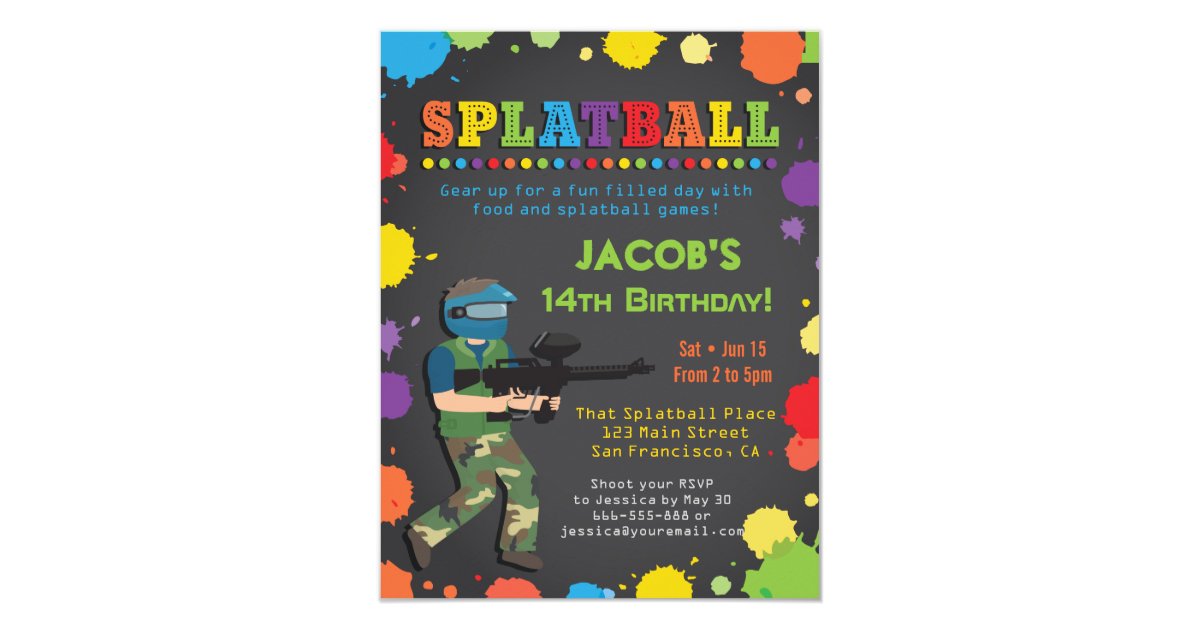Colorful Splatball Birthday Party Invitations | Zazzle.com