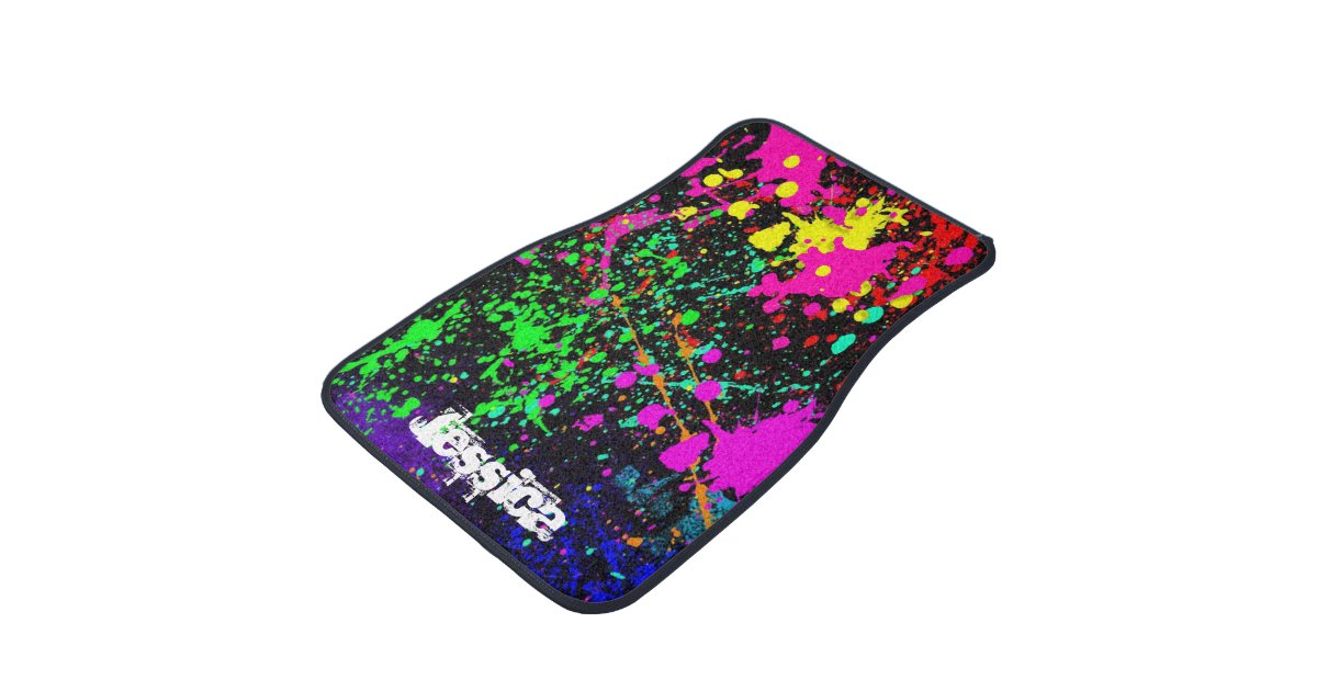 Colorful Splatter Paint Custom Name Car Floor Mat | Zazzle