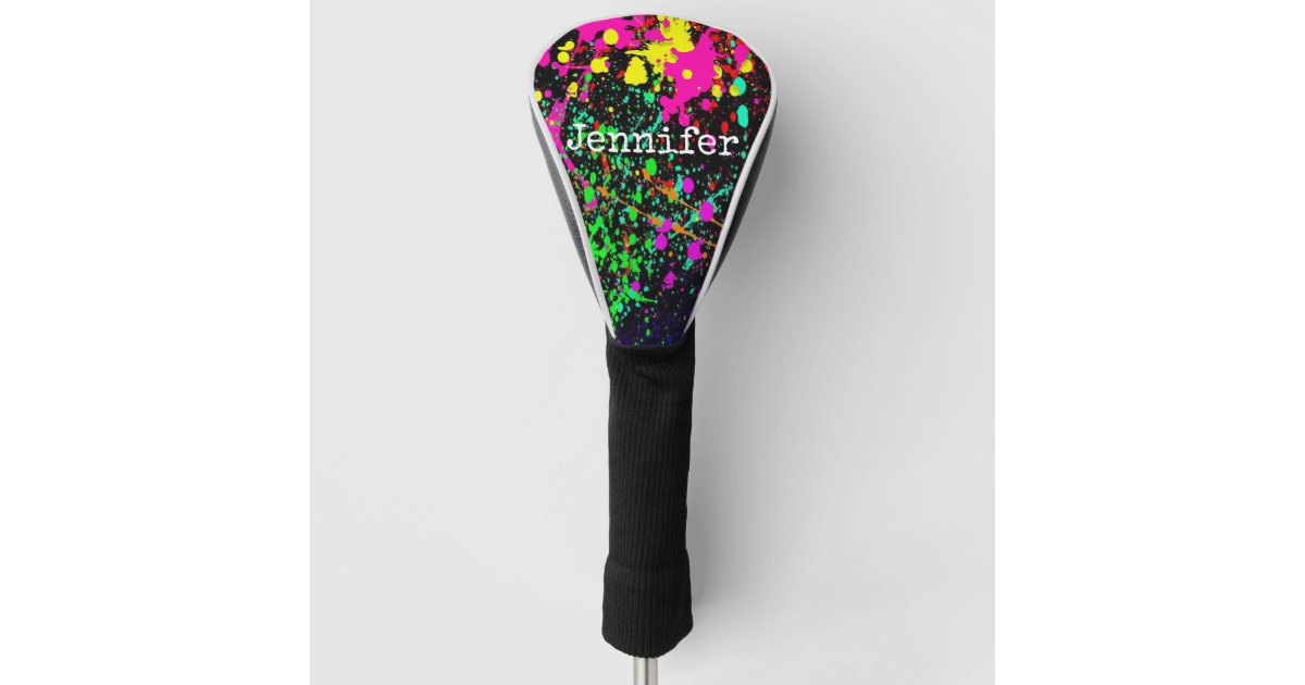 Colorful Splatter Paint Custom Name Golf Head Cover | Zazzle