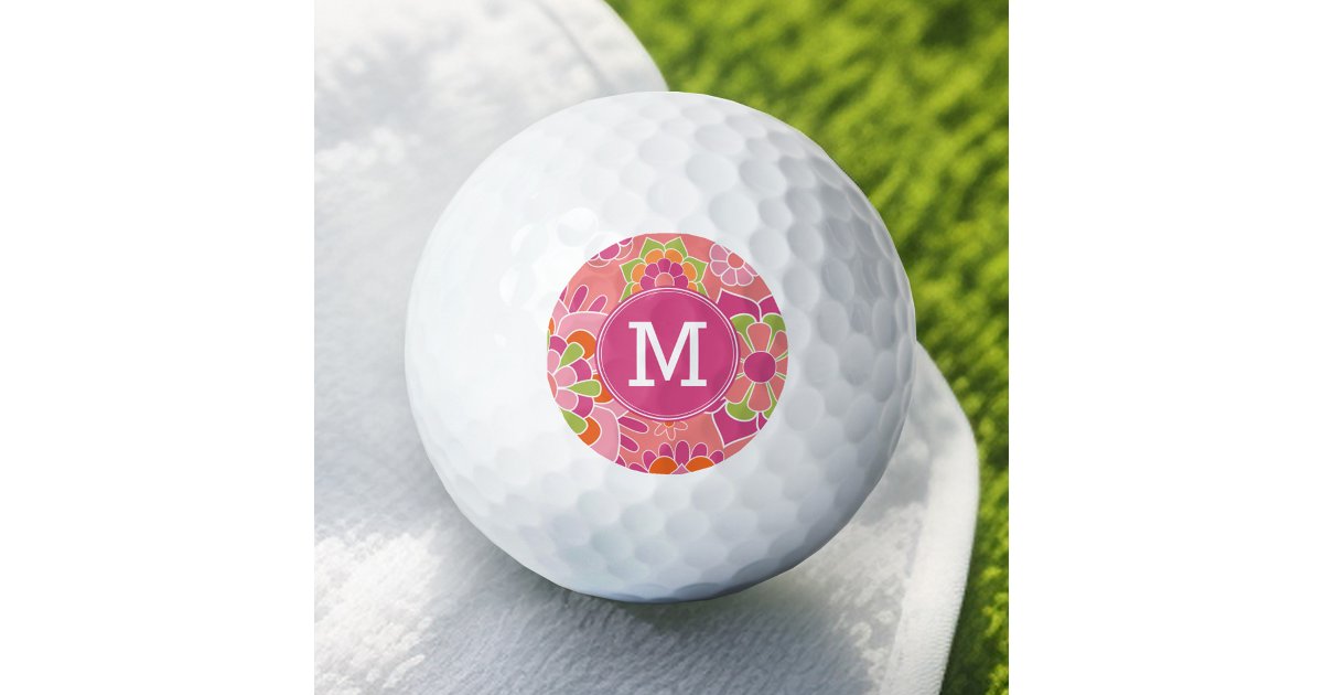 Colorful Spring Floral Pattern Custom Monogram Golf Balls | Zazzle