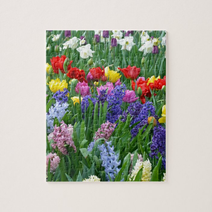 Colorful spring flower garden jigsaw puzzle | Zazzle.com