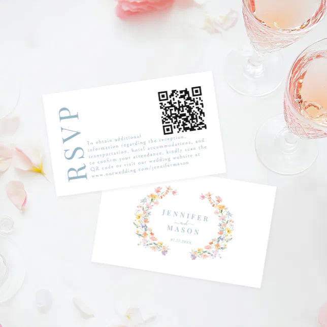Colorful Spring Flower Wedding RSVP QR code card | Zazzle