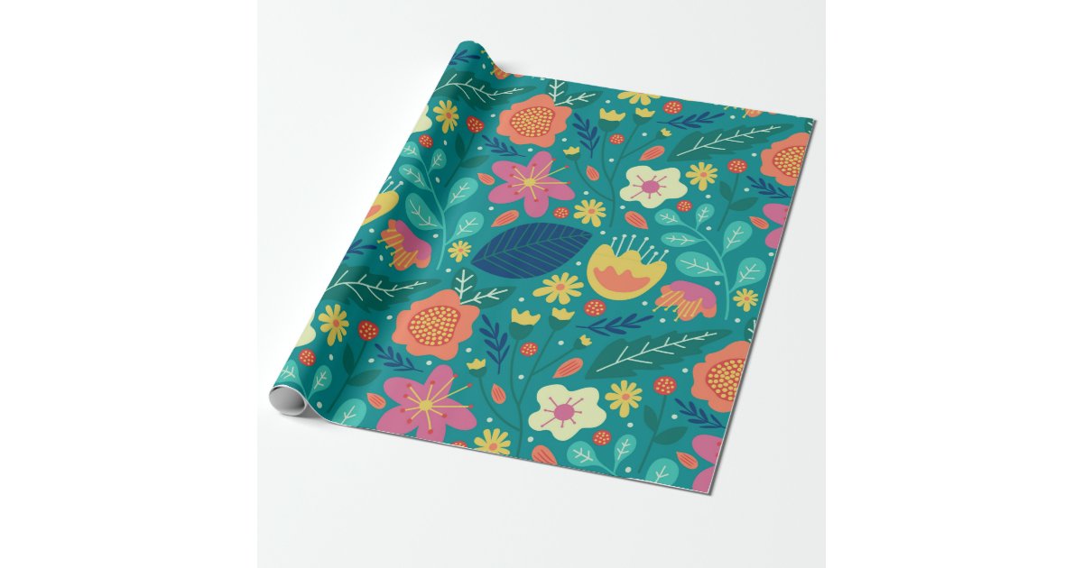 Colorful spring flowers pattern wrapping paper | Zazzle