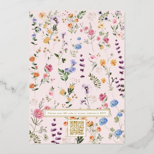 Colorful Spring Wildflower Garden QR Code Wedding Foil Invitation | Zazzle