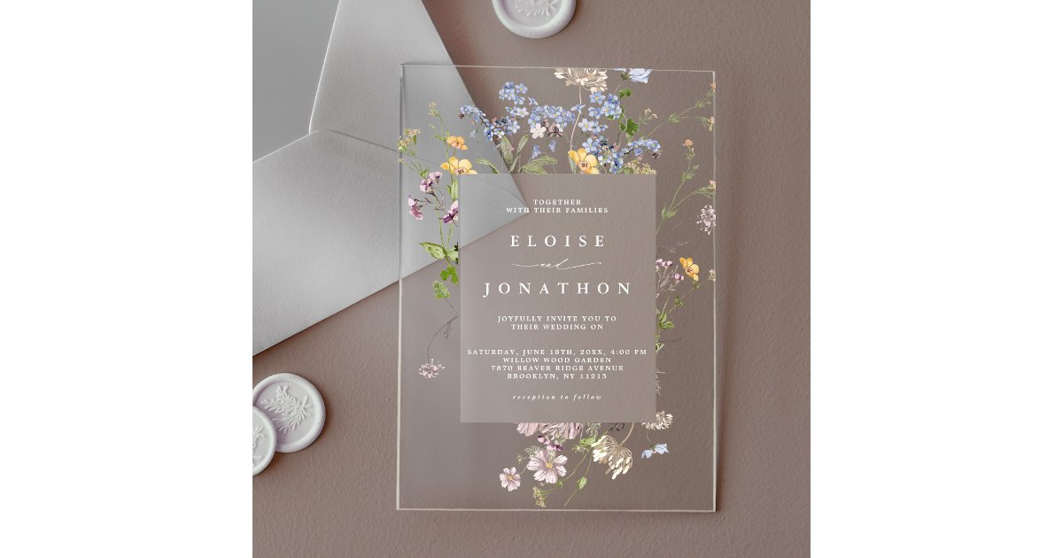 Colorful Spring Wildflower Meadow Garden Wedding Acrylic Invitations ...