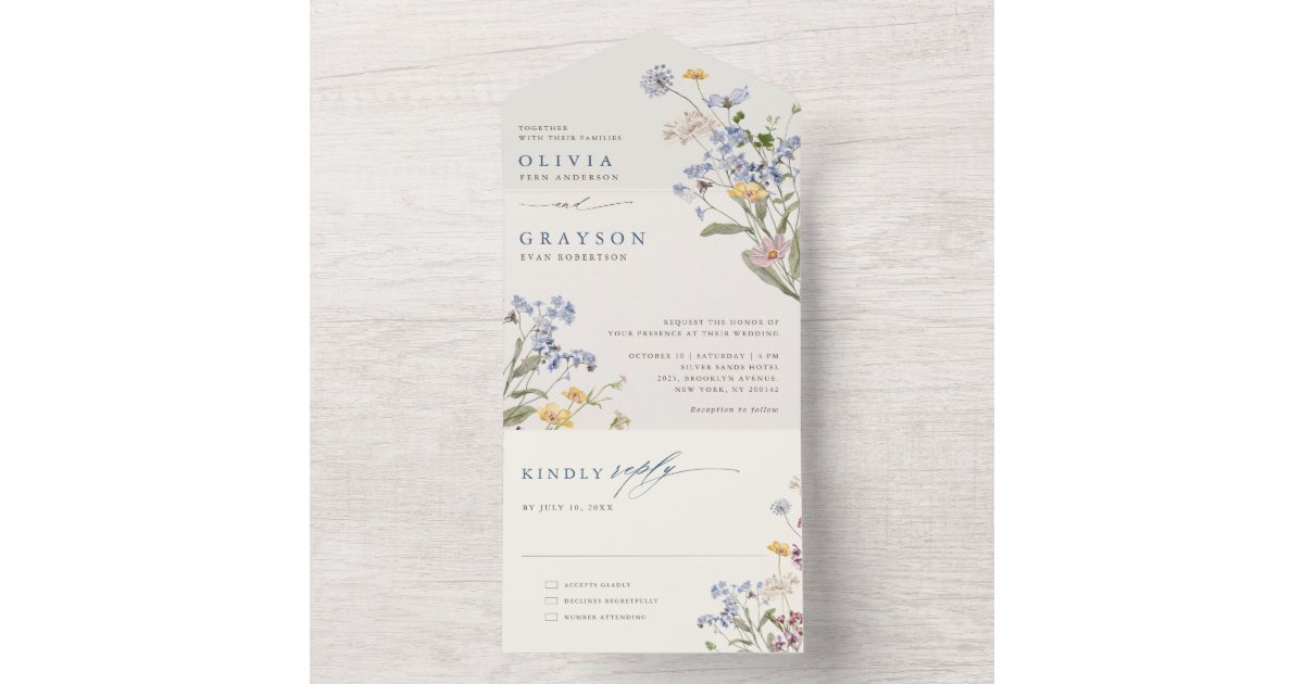 Colorful Spring Wildflower Meadow Garden Wedding All In One Invitation ...
