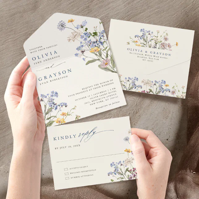 Colorful Spring Wildflower Meadow Garden Wedding All In One Invitation ...