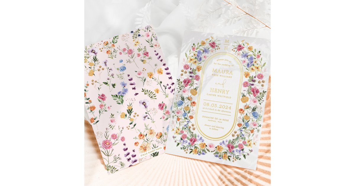 Colorful Spring Wildflower Meadow Garden Wedding Foil Invitation | Zazzle