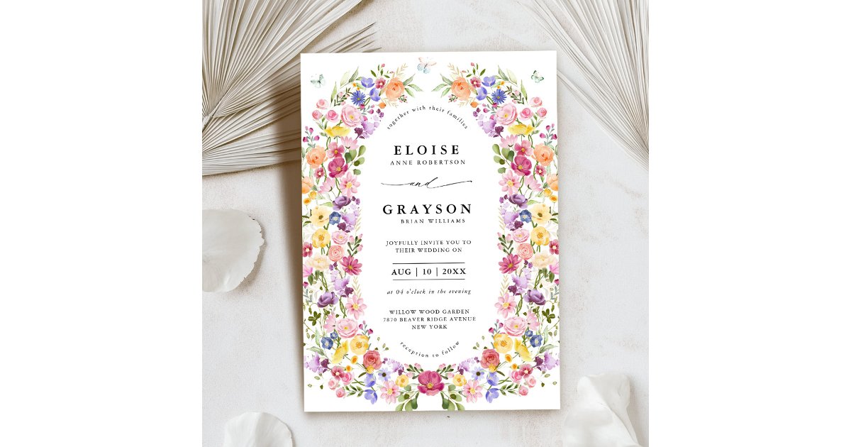 Colorful Spring Wildflower Meadow Garden Wedding Invitation | Zazzle