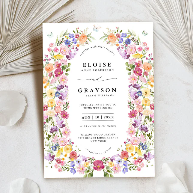 Colorful Spring Wildflower Meadow Garden Wedding Invitation | Zazzle