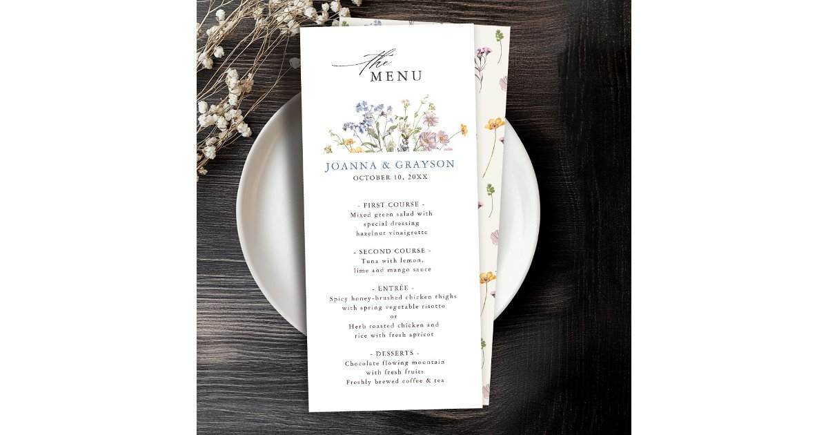 Colorful Spring Wildflower Meadow Garden Wedding Menu | Zazzle