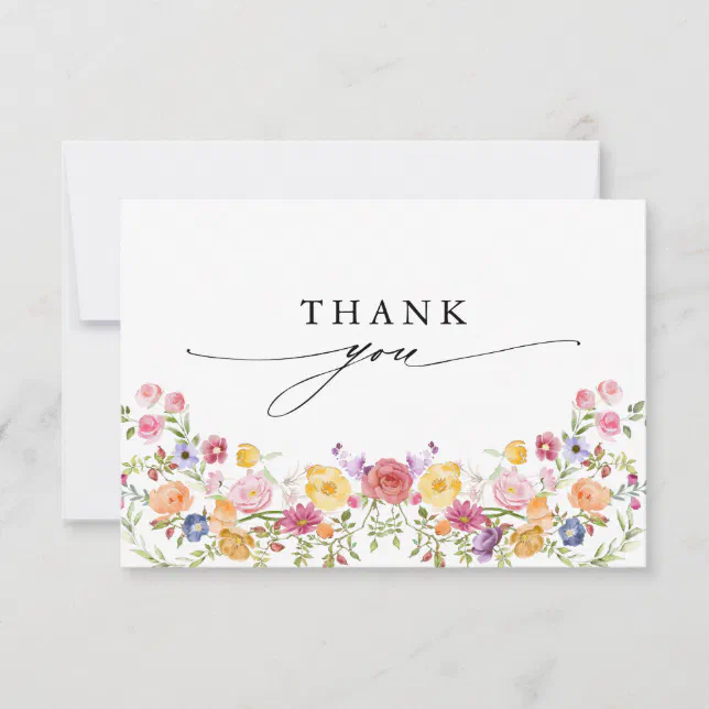 Colorful Spring Wildflower Meadow Garden Wedding Thank You Card | Zazzle