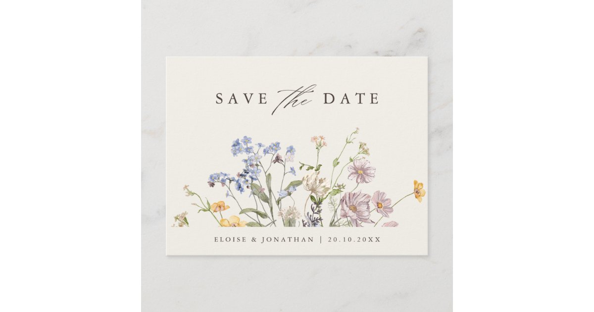 Colorful Spring Wildflower Meadow Save the Date Postcard | Zazzle