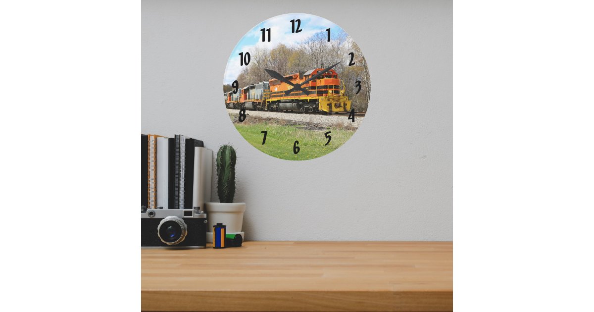 Colorful Springtime Diesel Engine Train Large Clock | Zazzle