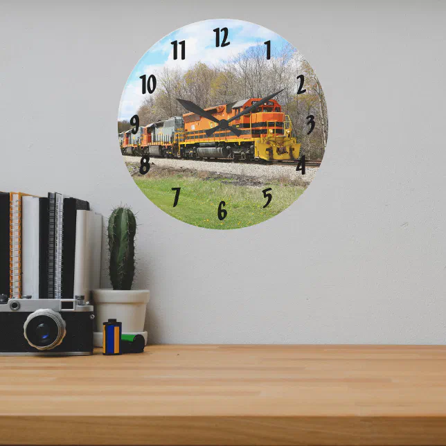 Colorful Springtime Diesel Engine Train Large Clock | Zazzle