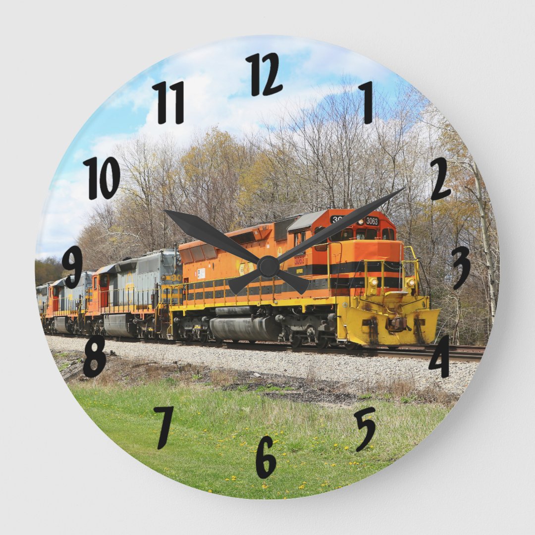 Colorful Springtime Diesel Engine Train Large Clock | Zazzle
