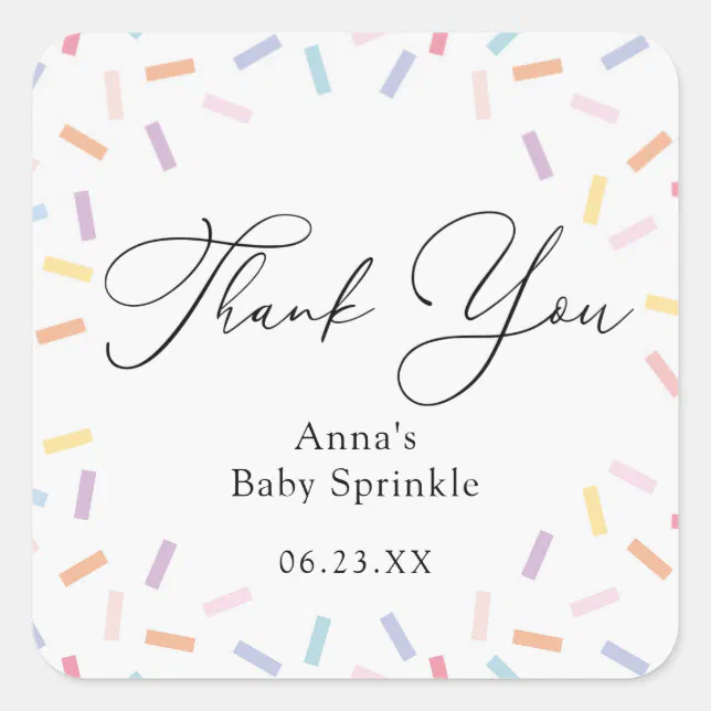 Colorful Sprinkles Baby Sprinkle Square Sticker | Zazzle