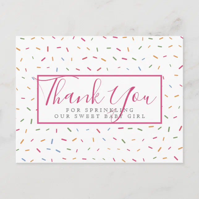 Colorful Sprinkles Baby Sprinkle Thank You Postcard | Zazzle