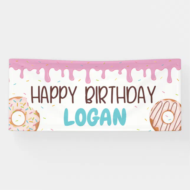Colorful Sprinkles Donut Happy Birthday Banner | Zazzle