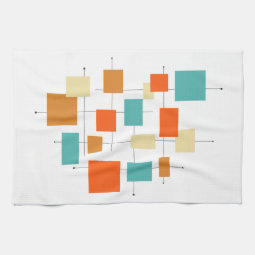 Colorful Squares Geometric Mid Century Modern Kitchen Towel | Zazzle