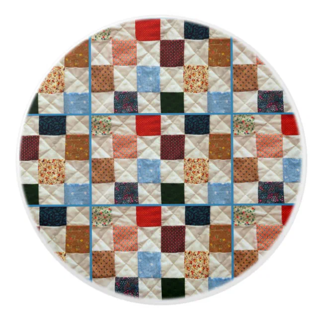 Colorful squares quilt pattern ceramic knob | Zazzle