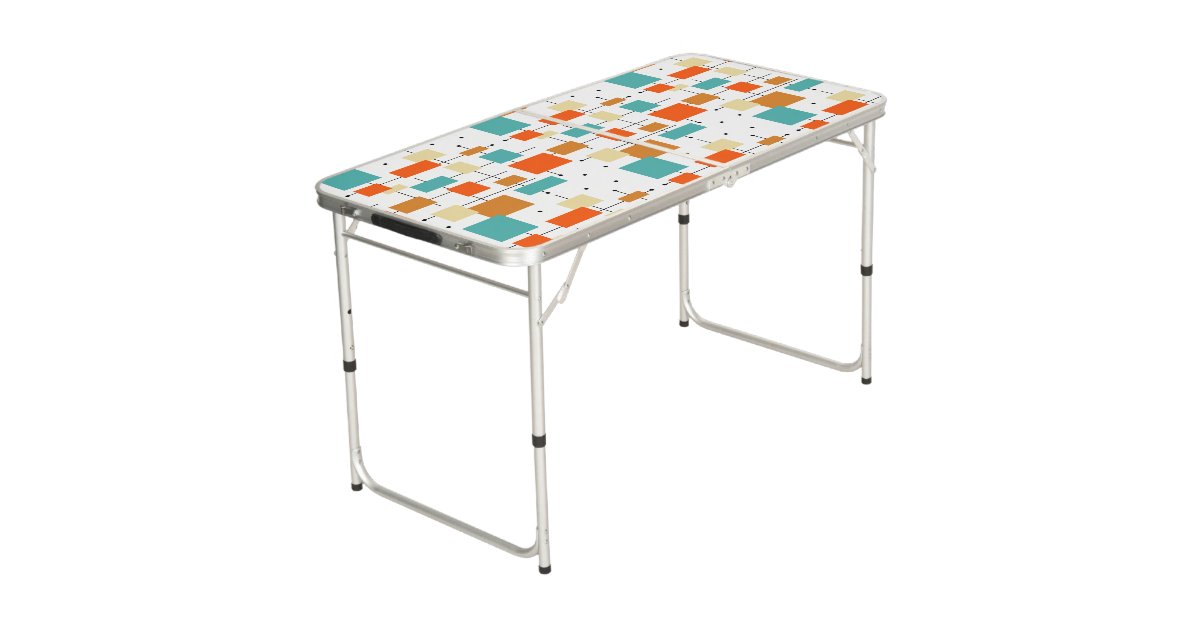 Colorful Squares Throwback Mid Century Beer Pong Table | Zazzle