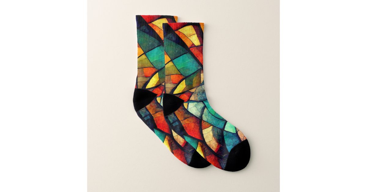 Colorful Stained Glass Abstraction Socks | Zazzle