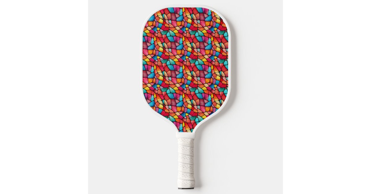 Colorful Stained Glass Pattern background Pickleball Paddle | Zazzle