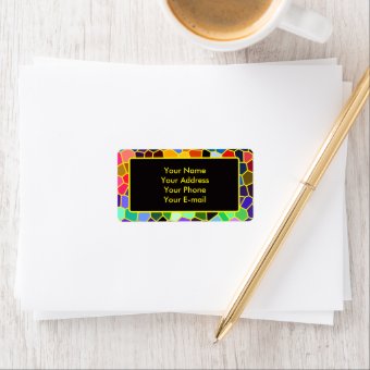 Colorful Stained Glass Rainbow Abstract Mosaic Label | Zazzle