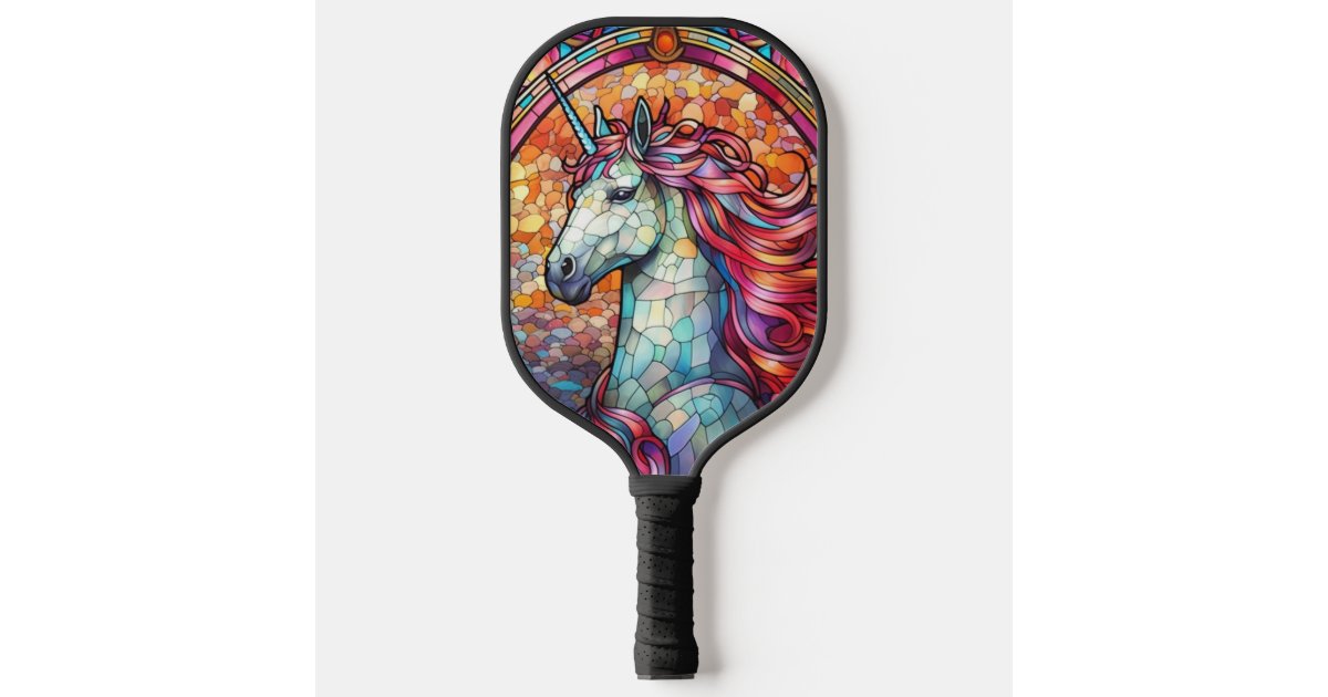 Colorful Stained Glass Unicorn Pickleball Paddle | Zazzle