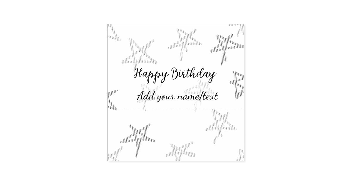 Colorful stars happy birthday add name text simple self-inking stamp ...