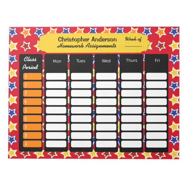 Colorful Stars Homework Assignment Notepad | Zazzle