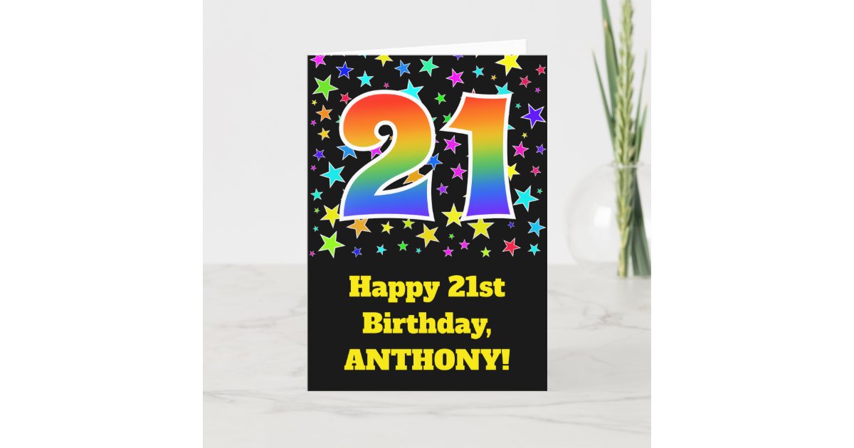 Colorful Stars + Rainbow Pattern "21" Birthday # Card | Zazzle