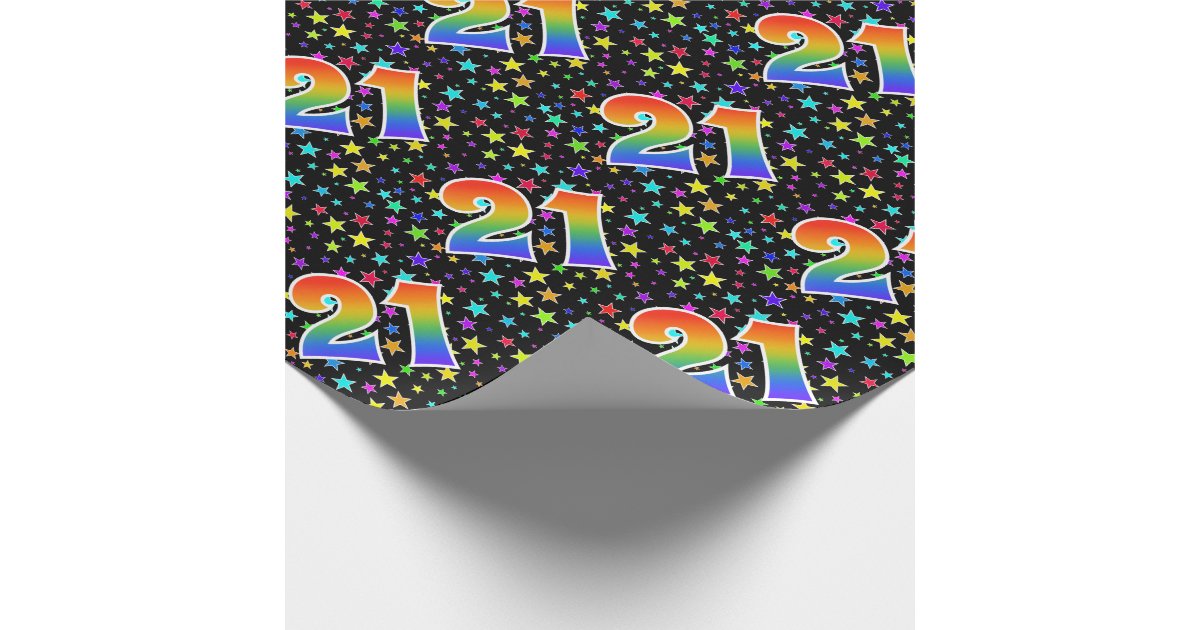 Colorful Stars + Rainbow Pattern "21" Event # Wrapping Paper | Zazzle