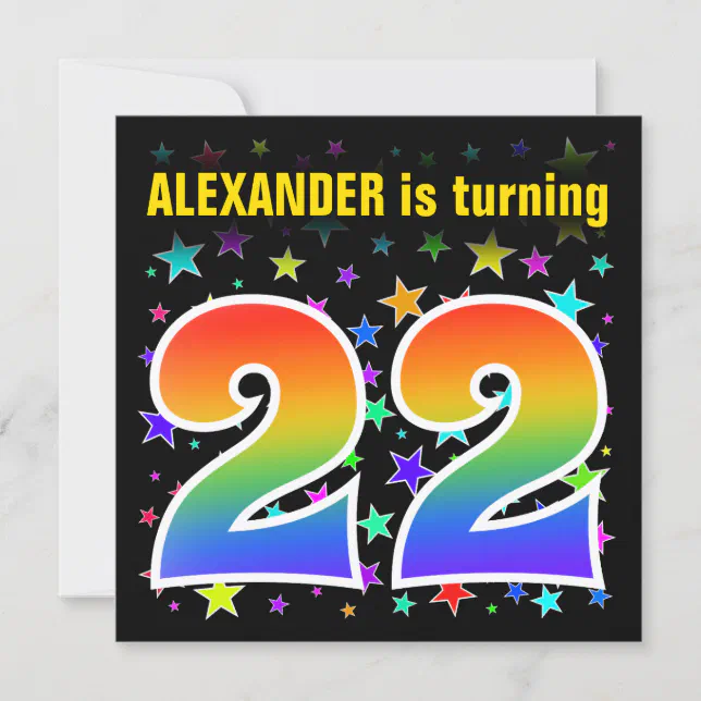 Colorful Stars + Rainbow Pattern "22" Birthday # Invitation | Zazzle