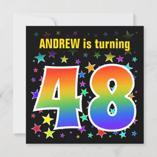 Colorful Stars + Rainbow Pattern "48" Birthday # Invitation | Zazzle