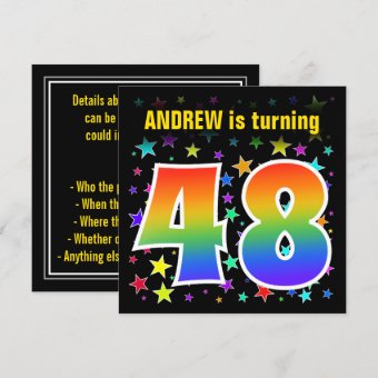Colorful Stars + Rainbow Pattern "48" Birthday # Invitation | Zazzle