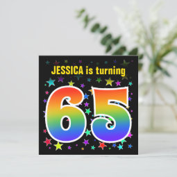 Colorful Stars + Rainbow Pattern "65" Birthday # Invitation | Zazzle