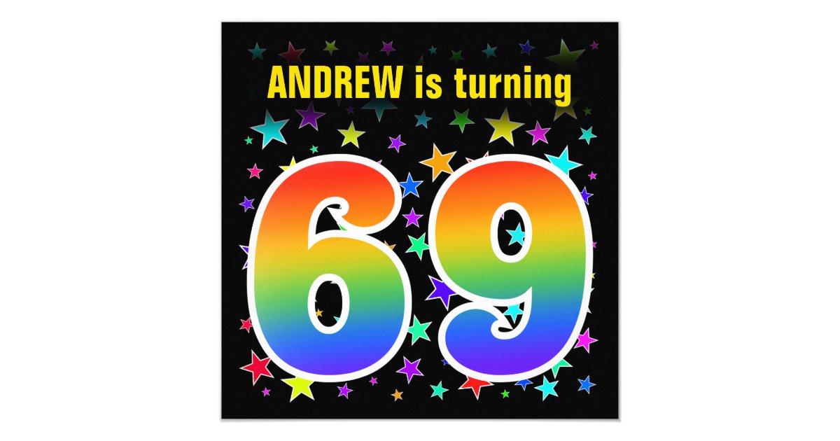 Colorful Stars + Rainbow Pattern "69" Birthday # Invitation | Zazzle.com